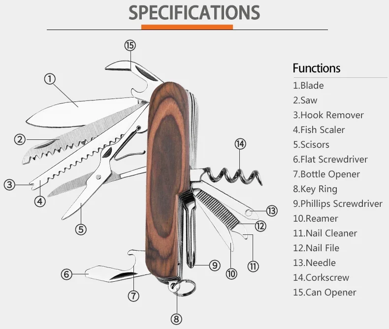 11-function Multi-tool Pocket Knife Custom Knives Engraved Names Wood Knife Scales Wood Multi ...