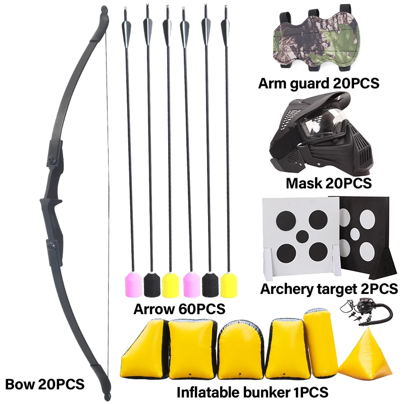 SPG CS Archery Tag Game Set for 20 People - Recurve Bow, Foam Arrows ...