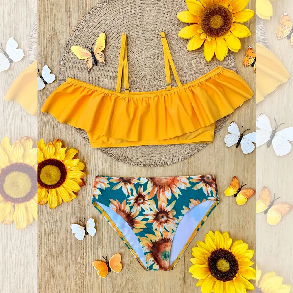 Huilin Designer Off Shoulder Ruffle Kids Bikini Swimwear Bathing Suits ...
