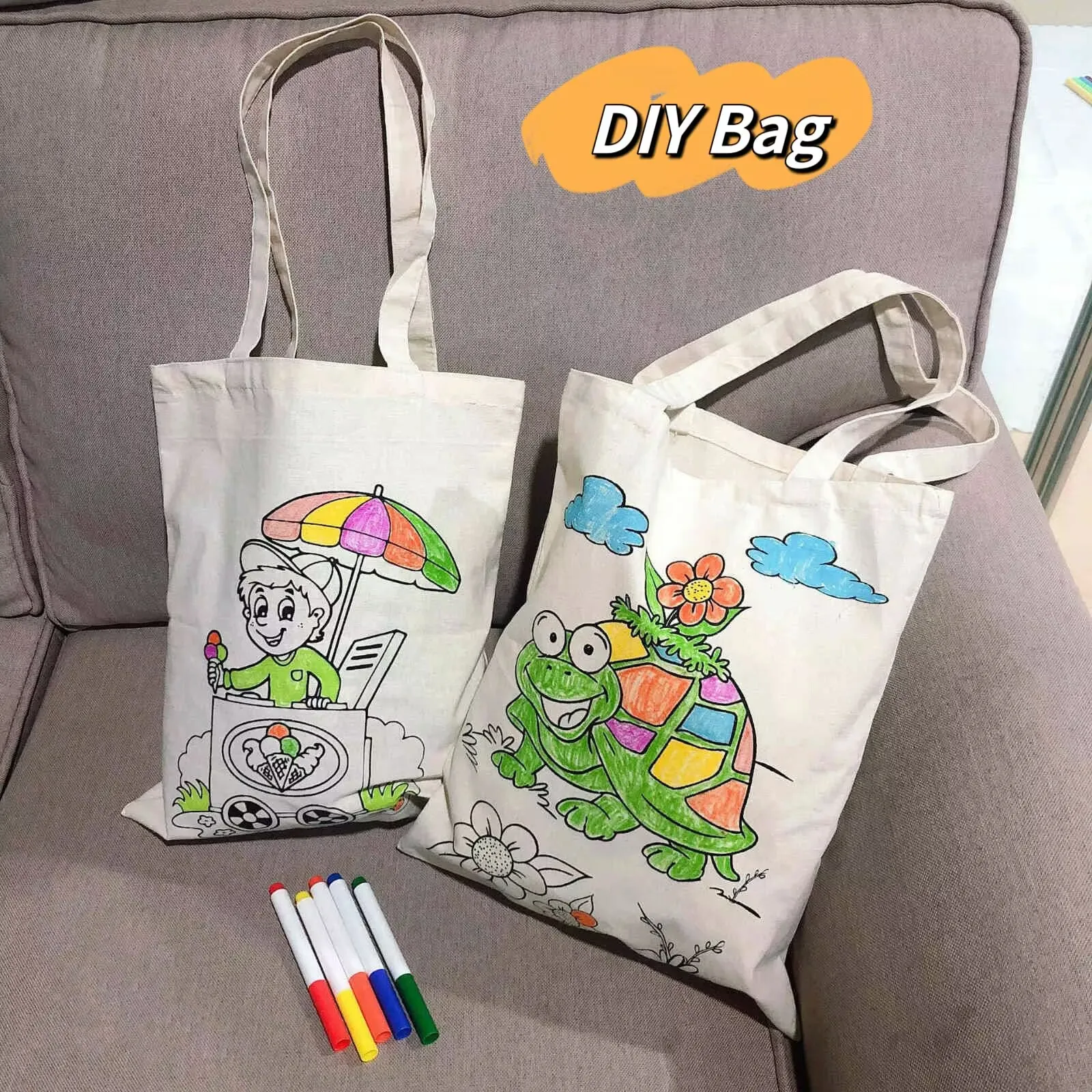 Reusable DIY Doodle Color Your Own Cotton Canvas Tote Bag for Kids ...