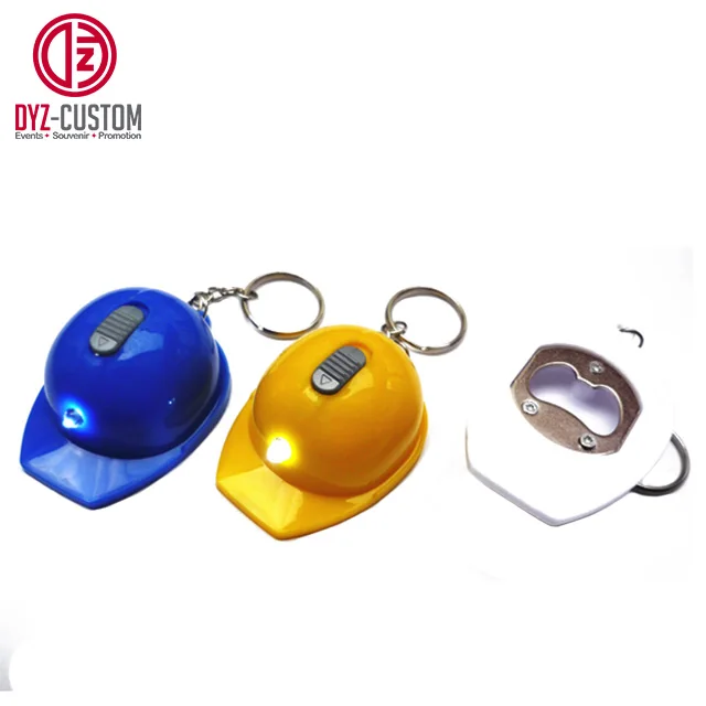 Hard Hat Shaped LED Keychain Bottle Opener - Safety Helmets