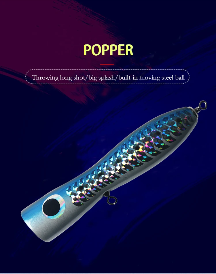 New Wooden Lure Boat Fishing Lure Popper Saltwater Big Game Topwater ...