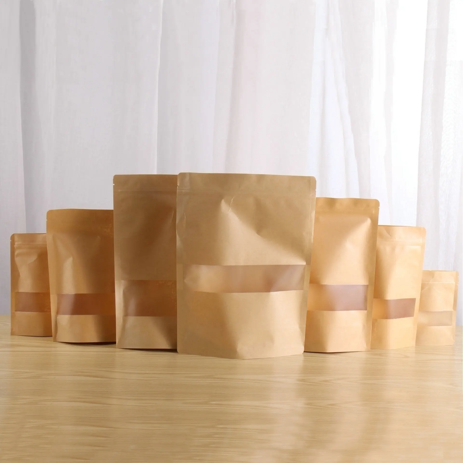 Commercial Kraft Paper Bag Transparent Window Packaging Self-standing ...