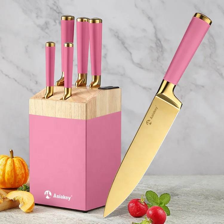 Sharp Durable Fashion Golden&pink Kitchen Knife Set With Self Sharpener ...