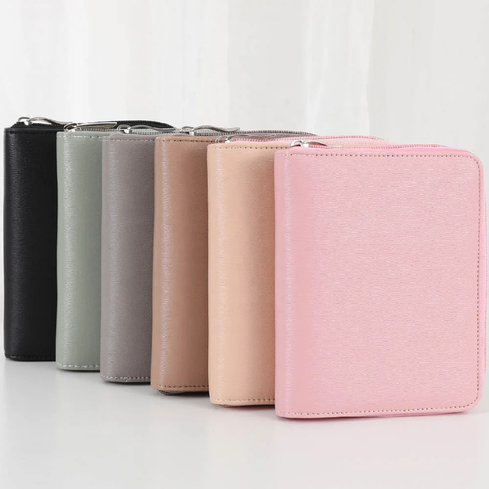 A7 Saffiano Textured Leather 6 Ring Zipper Binder Planner As Zippered ...