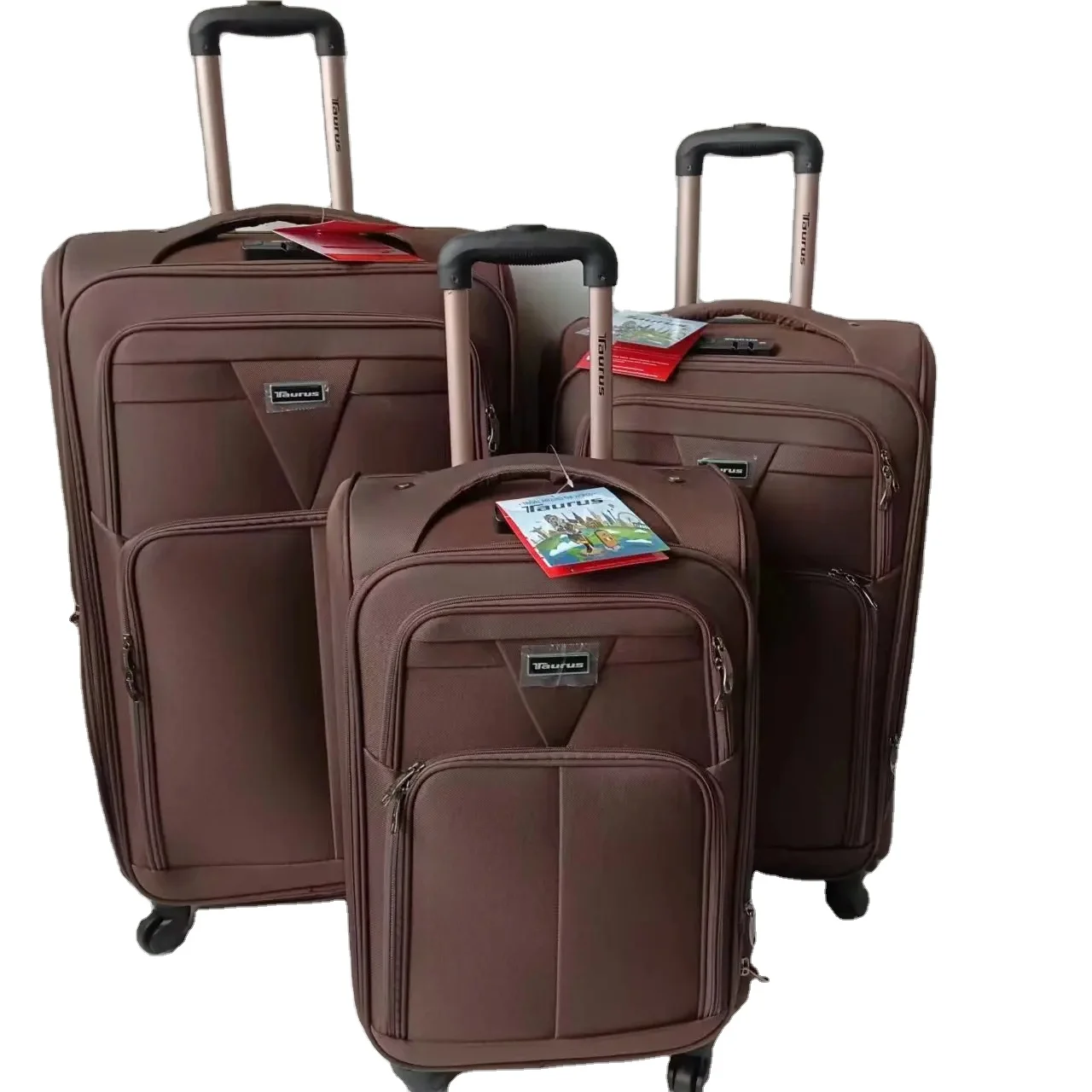 4 Wheel 20 24 28 Trolley 3 Piece Soft EVA 600D Fabric Lightweight ...