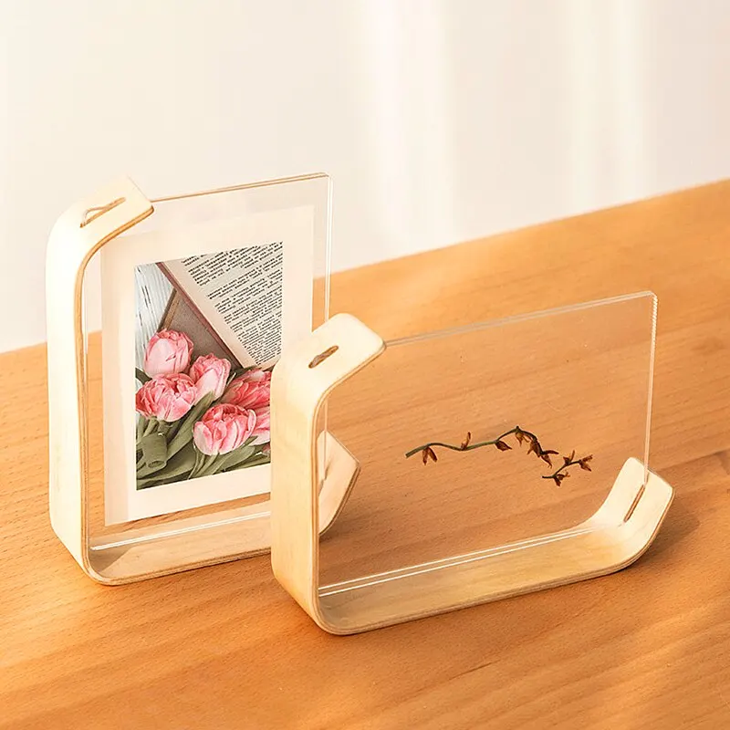 Custom Desktop Acrylic Photo Display Frame With Wooden Holder For Home ...