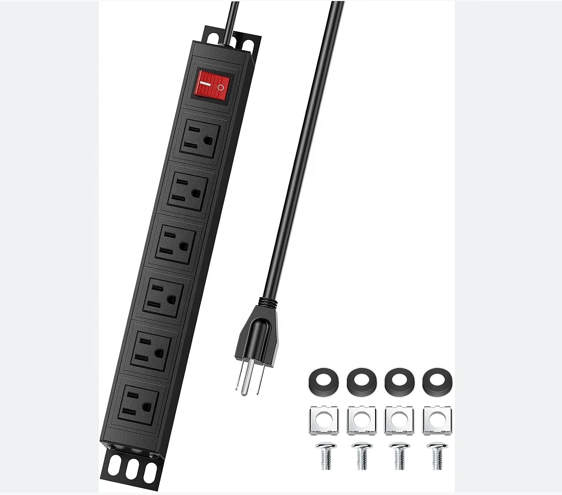 6 US Outlets Heavy Duty Power Strip,/Mountable Metal Power Strip Outlet ...