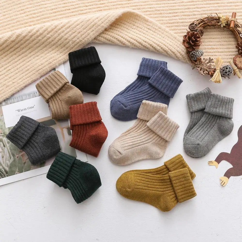 2023 Hot Winter Warmer Slouch Socks Plain Color Children Kids Wool ...