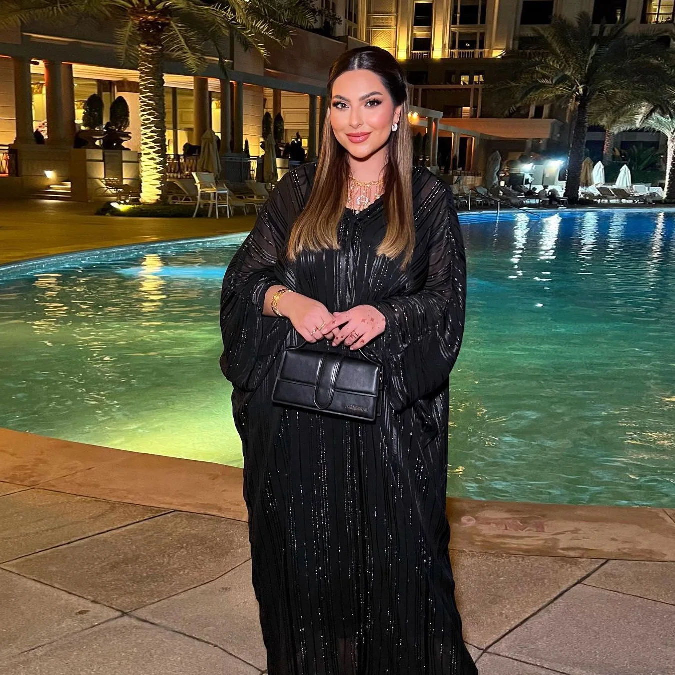 Tw Models Muslim Abaya Fashion Dress Black Robe Shiny Jacquard Robe Two ...