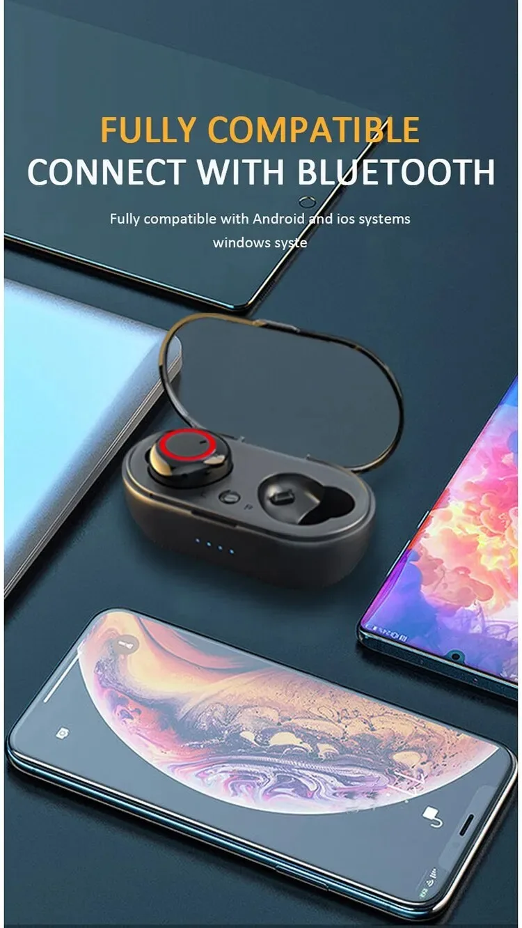 Y50 TWS Bluetooth Earphone 5.3 Wireless Headset Waterproof Bass Earbuds ...