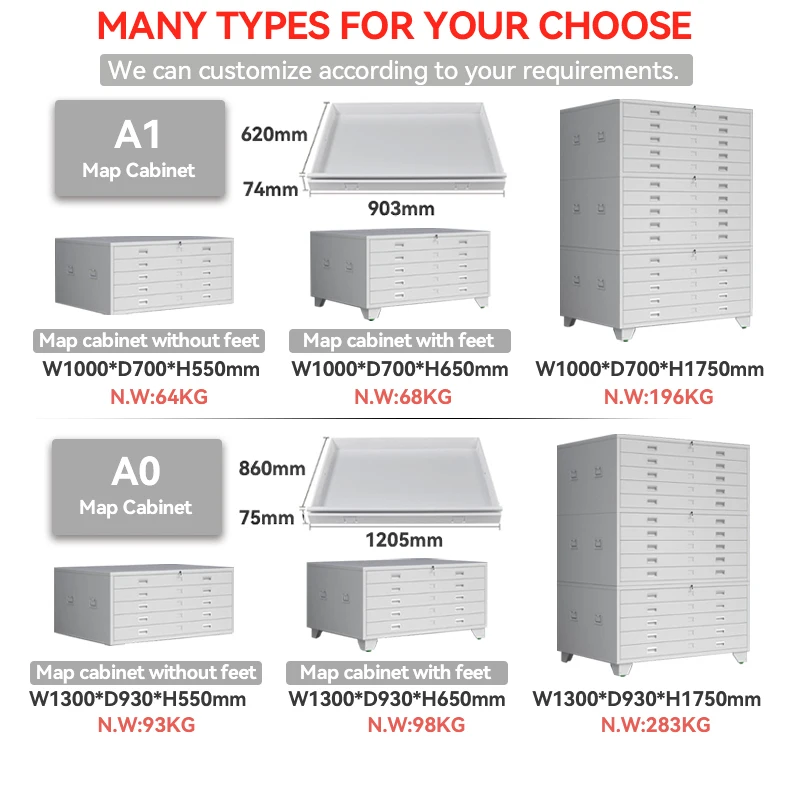 Modern Black A0 Paper Lockable Metal Storage Drawer Steel Map Cabinet ...