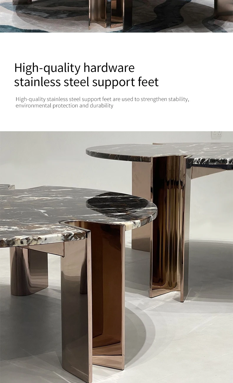Luxury Round Gold Marble Coffee Tables with Stainless Steel Base