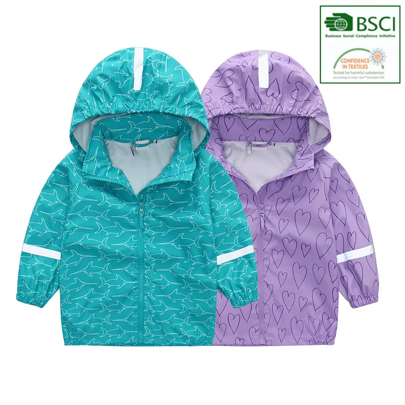 Kids Waterproof Pu Rain Jacket Cartoon Shark Print Hooded Lightweight ...