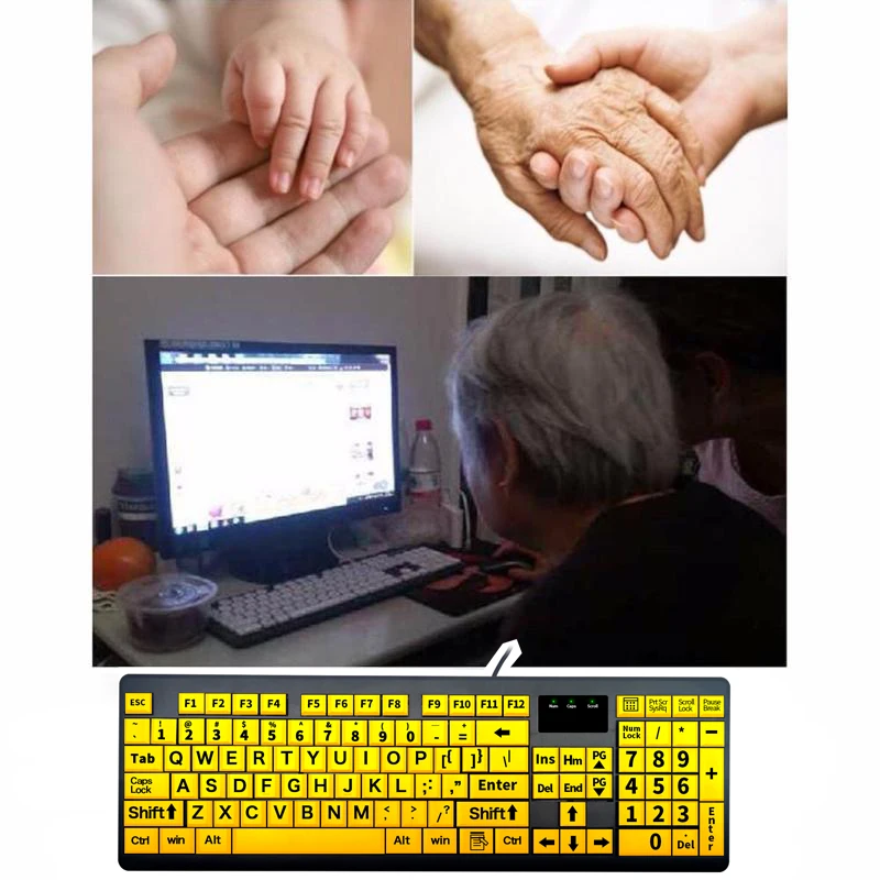 Low Vision Yellow Keys Black Letter Large Print Elderly Usb Wired Pc ...