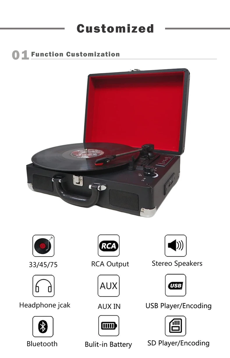 Vintage Usb B-tooth Vinyl Suitcase Style Turntable Record Player With ...