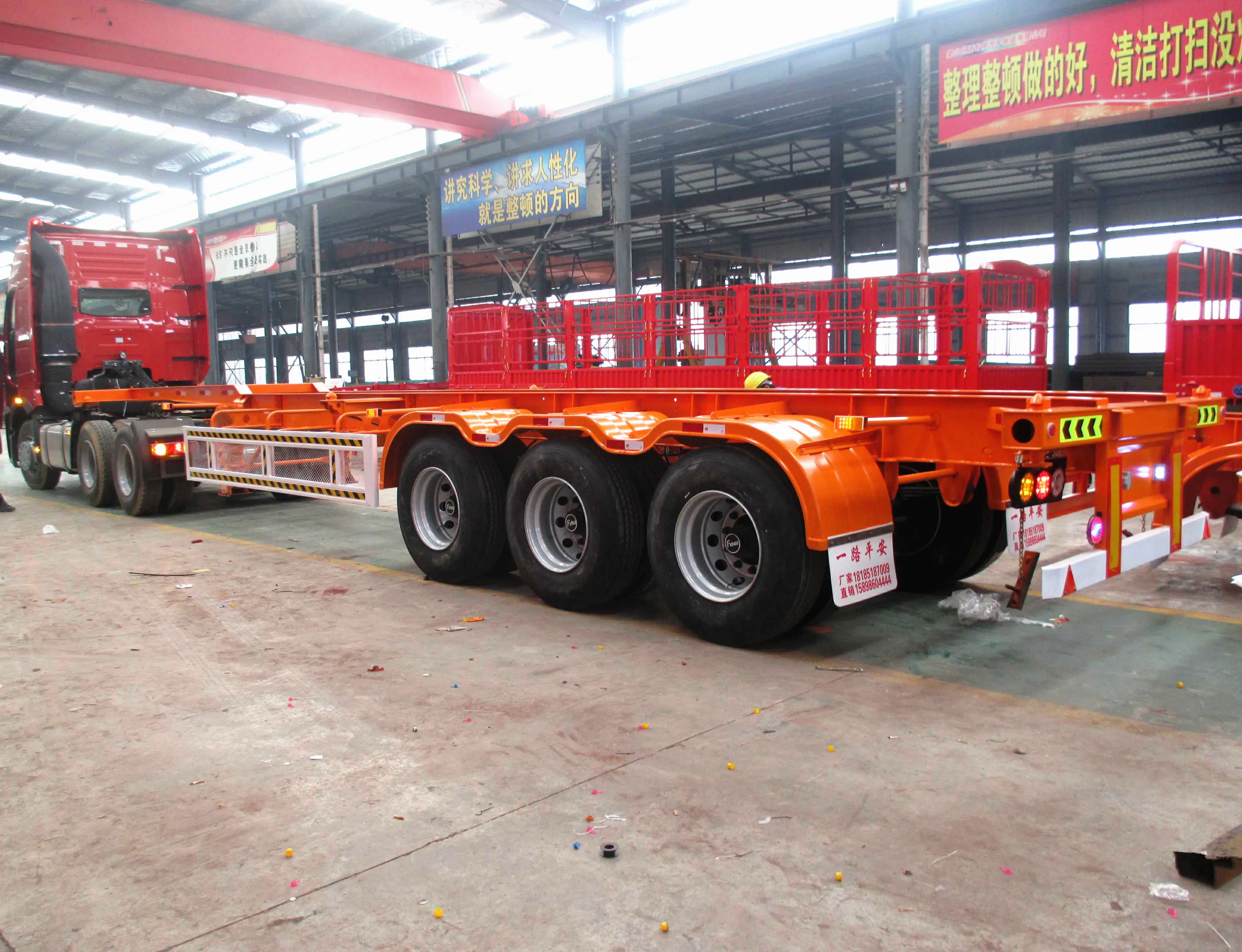 20ft Shipping Container Trailer/12500mm Tri-axle Skeleton Semi Trailer ...