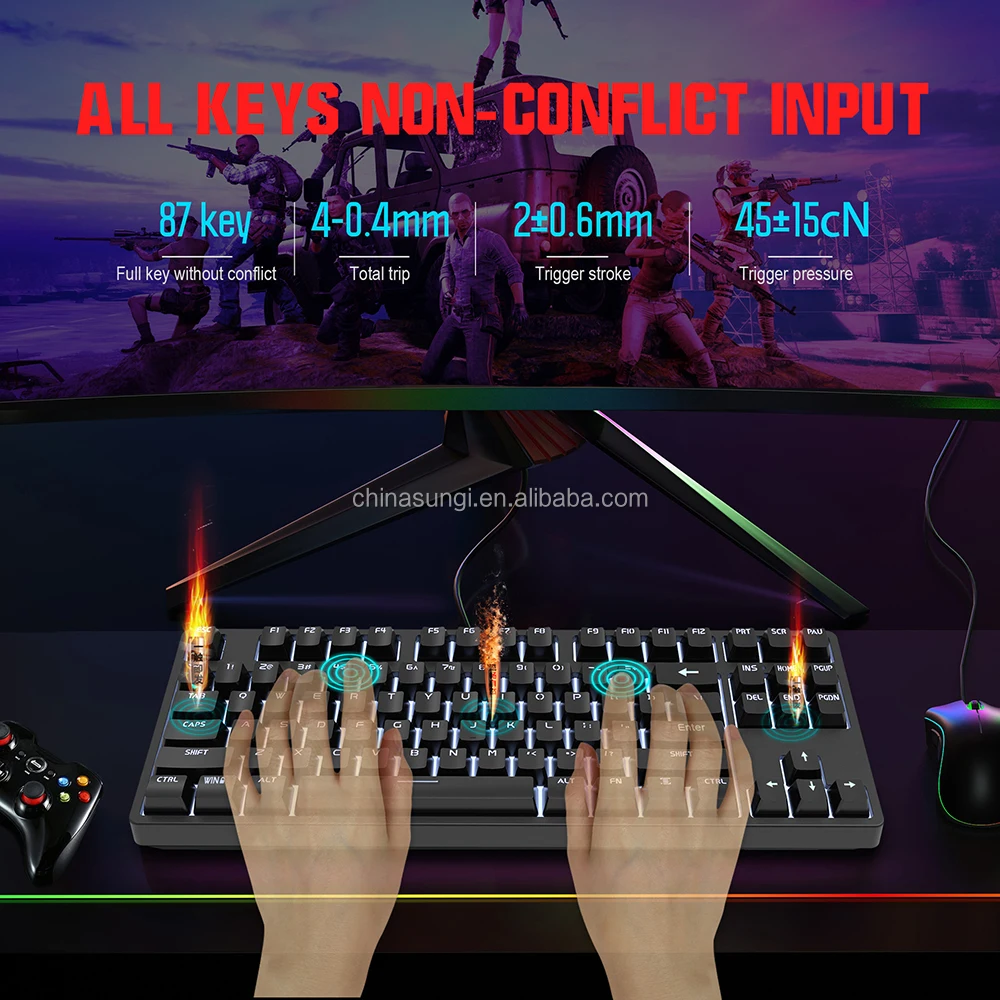 Sungi Mechanical Gaming Keyboard 87 Key Rainbow Led Backlit Wired With ...