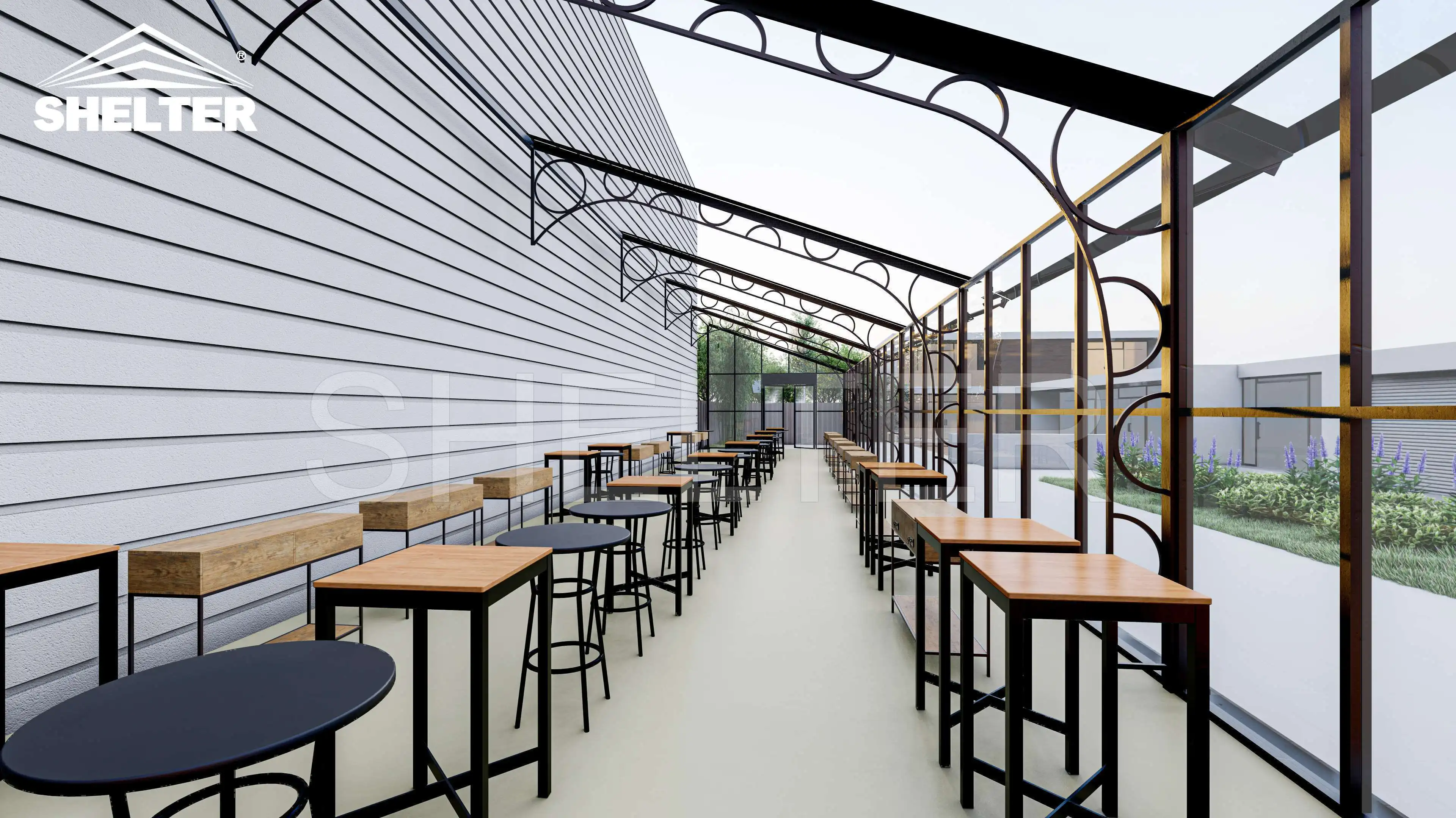 Commercial Atrium Tent with Glass Sides and Clear PVC Roof