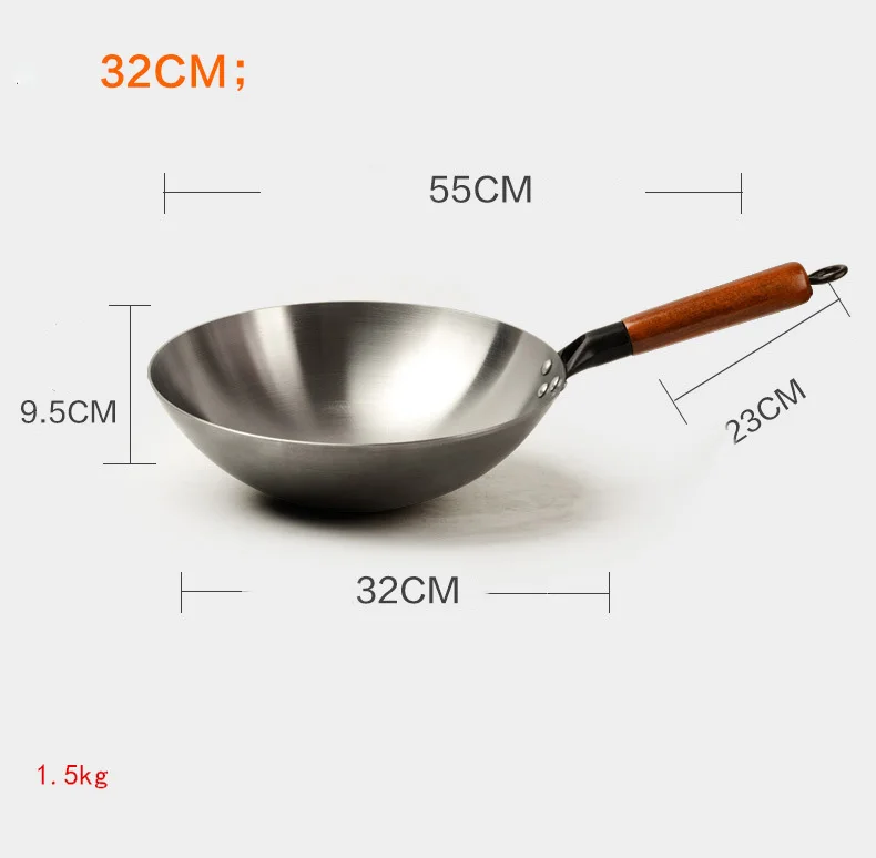 Chinese Metal Wok Pan with Wooden Handle - Hand Hammered