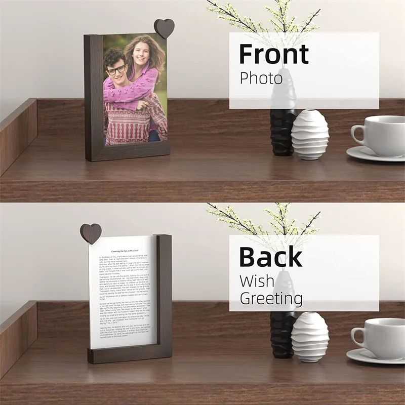 Custom Bamboo L-shaped Picture Frames Clear Double-sided Acrylic Wooden ...