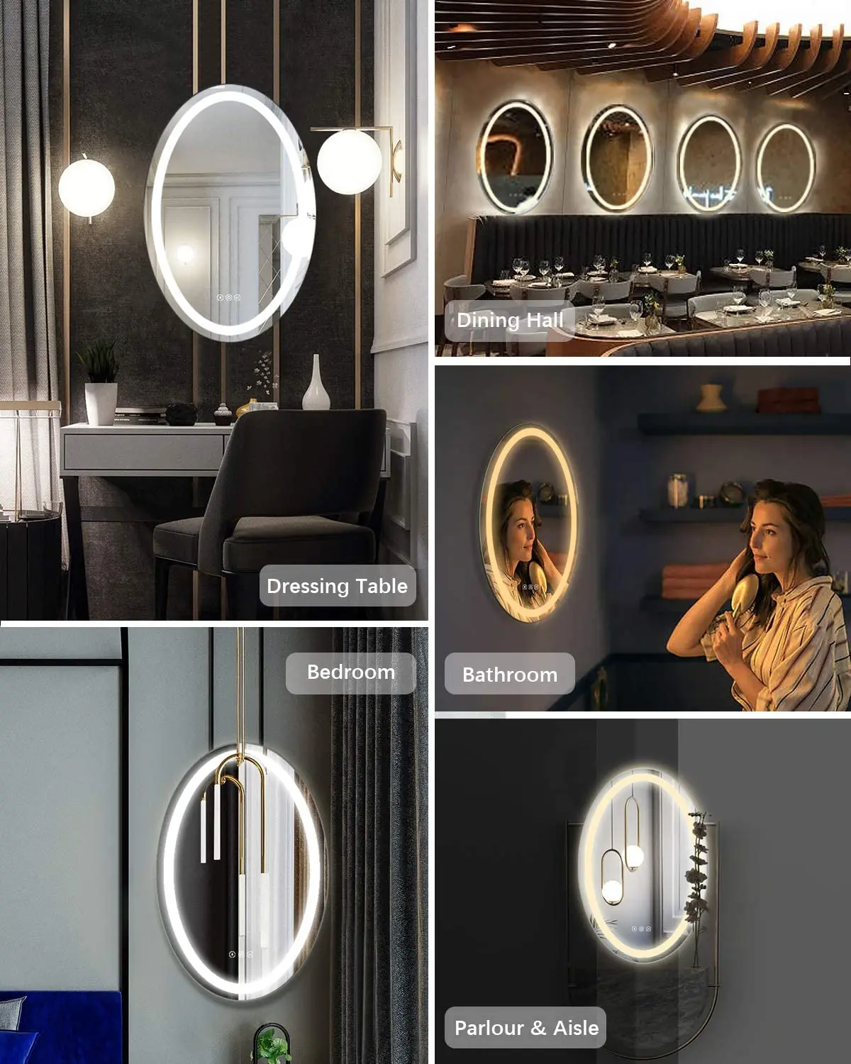 Modern Round Led Mirror Wall Mounted Touch Switch Screen Smart Mirror ...