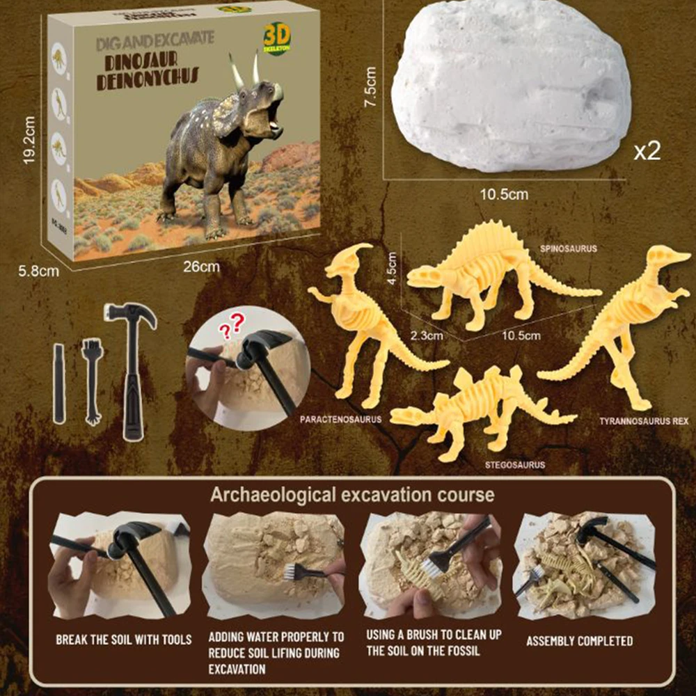 Dinosaur Dig Kit For Kids Dinosaur Fossil Bones Excavation Kit Stem ...