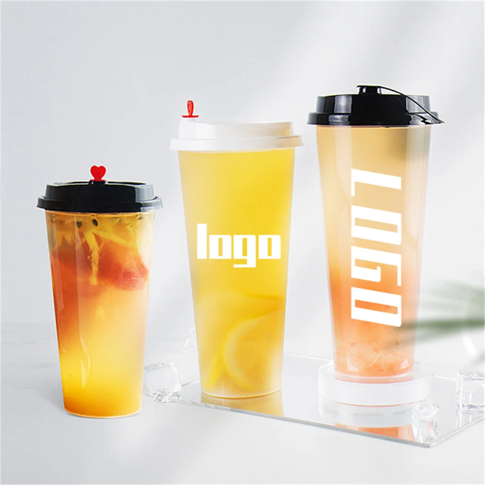 24oz Disposable Packing Pla Plastic Cup With Dome Or Flat Lid Custom Logo Coffee Bubble Milk Tea ...