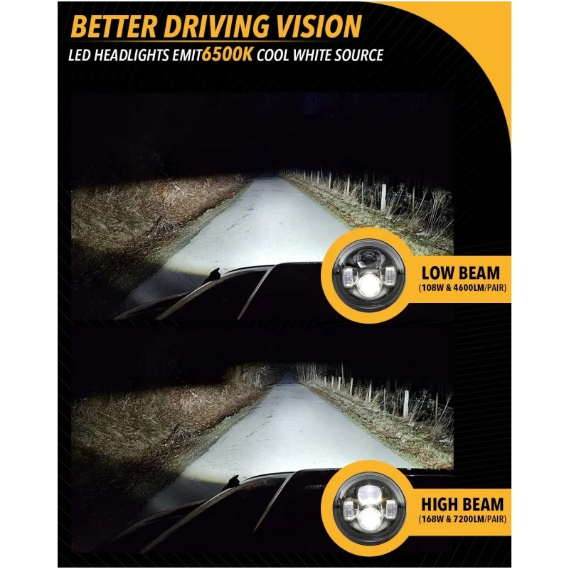 DOT 7 Inch LED Headlight for JEEP JK JKU 2007-2018 Hi/Lo Beam Anti ...