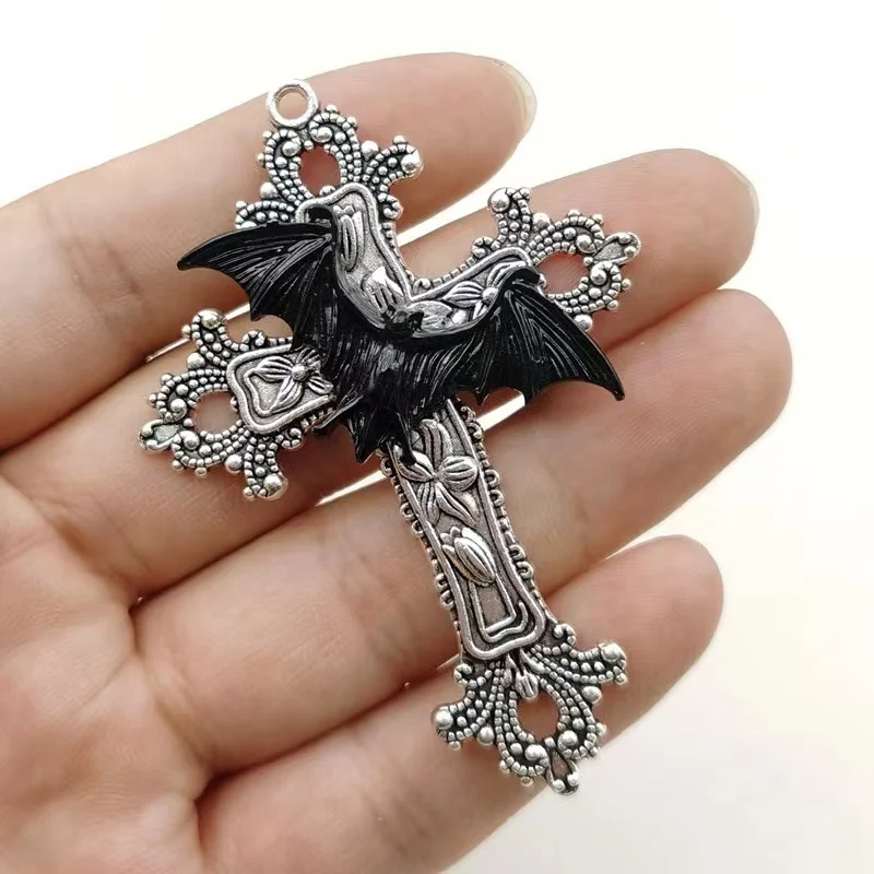 Large Victorian Cross Necklace Long Chain God Silver Religious Catholic ...