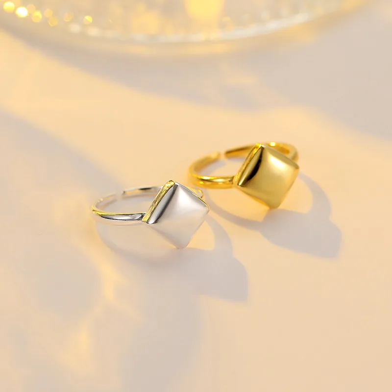 Simple 925 Sterling Silver Plain Square Shape Gold Plated Rings For ...