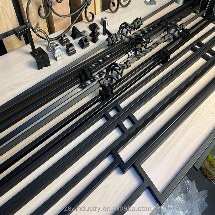 Customized Satin Black Wrought Iron Stair Balusters Traditional Hollow ...