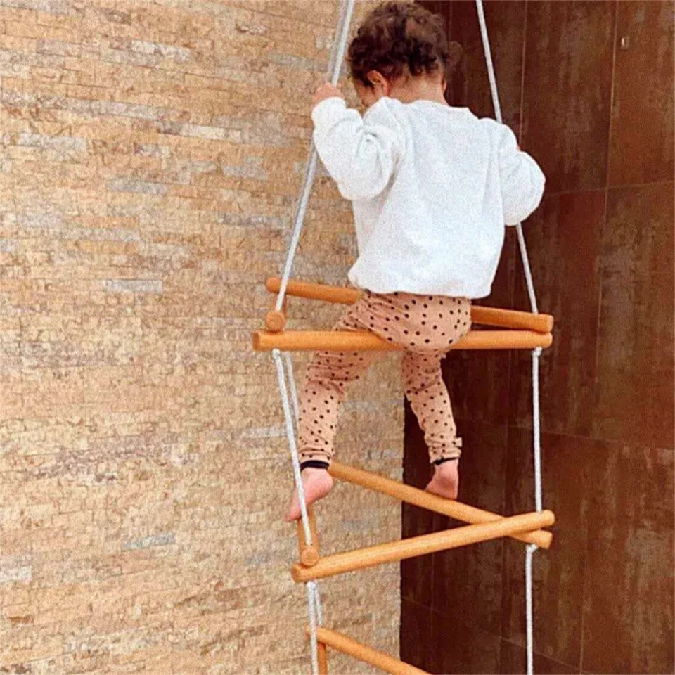 Wooden Climber Monkey Bars Rope Ladder Triangle Outdoor Play Structure ...