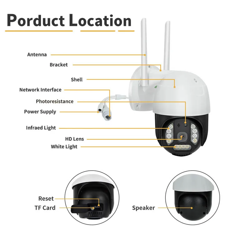 PTZ 360 Degree CCTV 4G SIM Card LTE Outdoor V380 Pro Camera