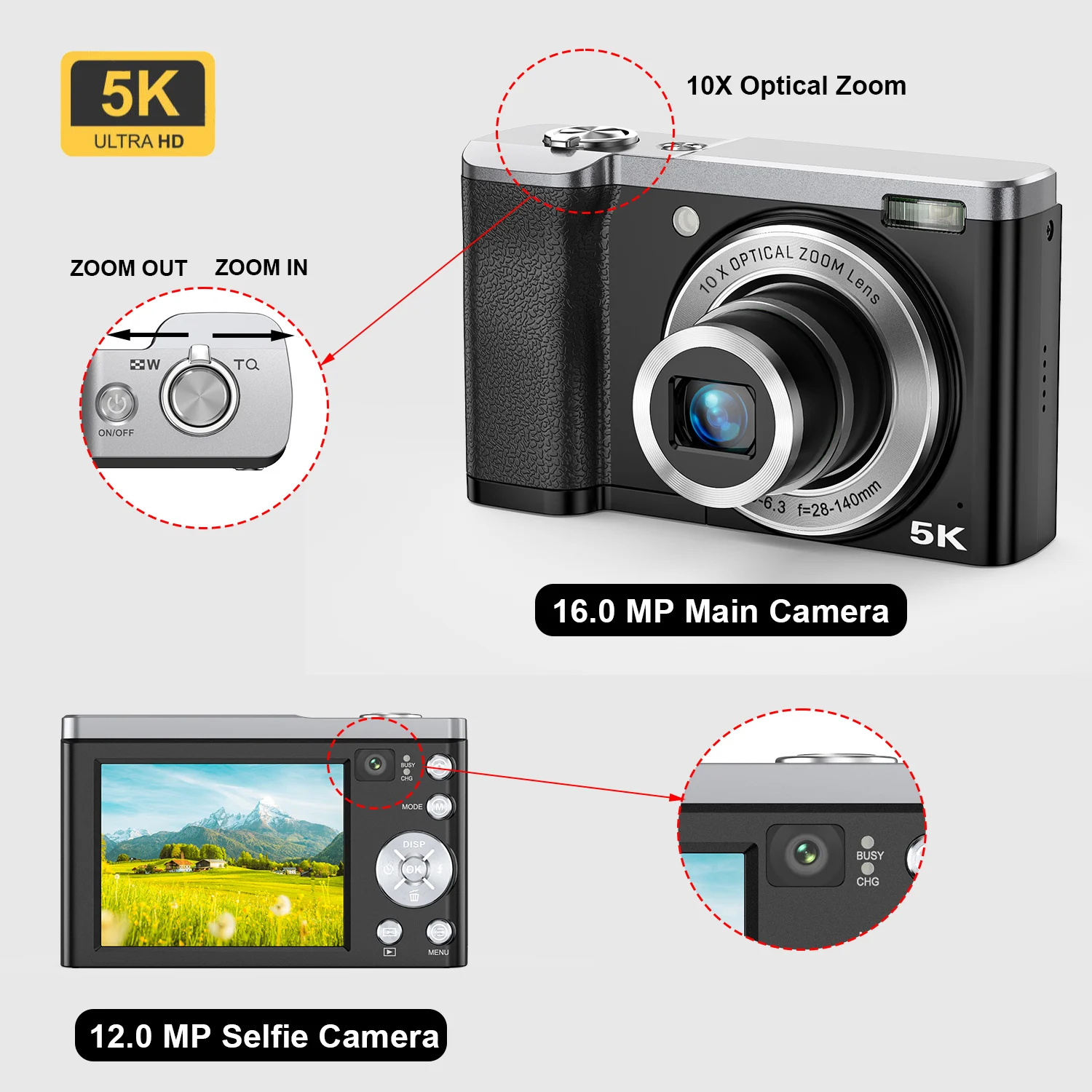 2024 New Compact Portable Optical Digital Camera Camcorder Optical Zoom ...