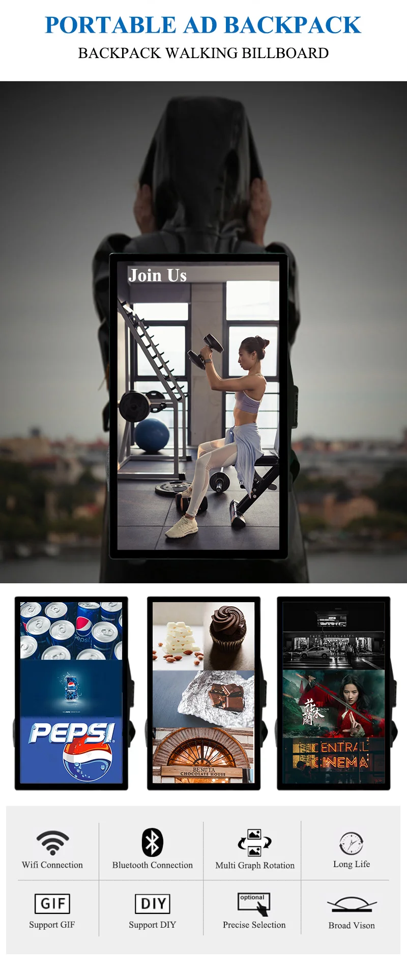 15 Inch Backpack Billboard LCD Display Mobile Digital Advertising ...