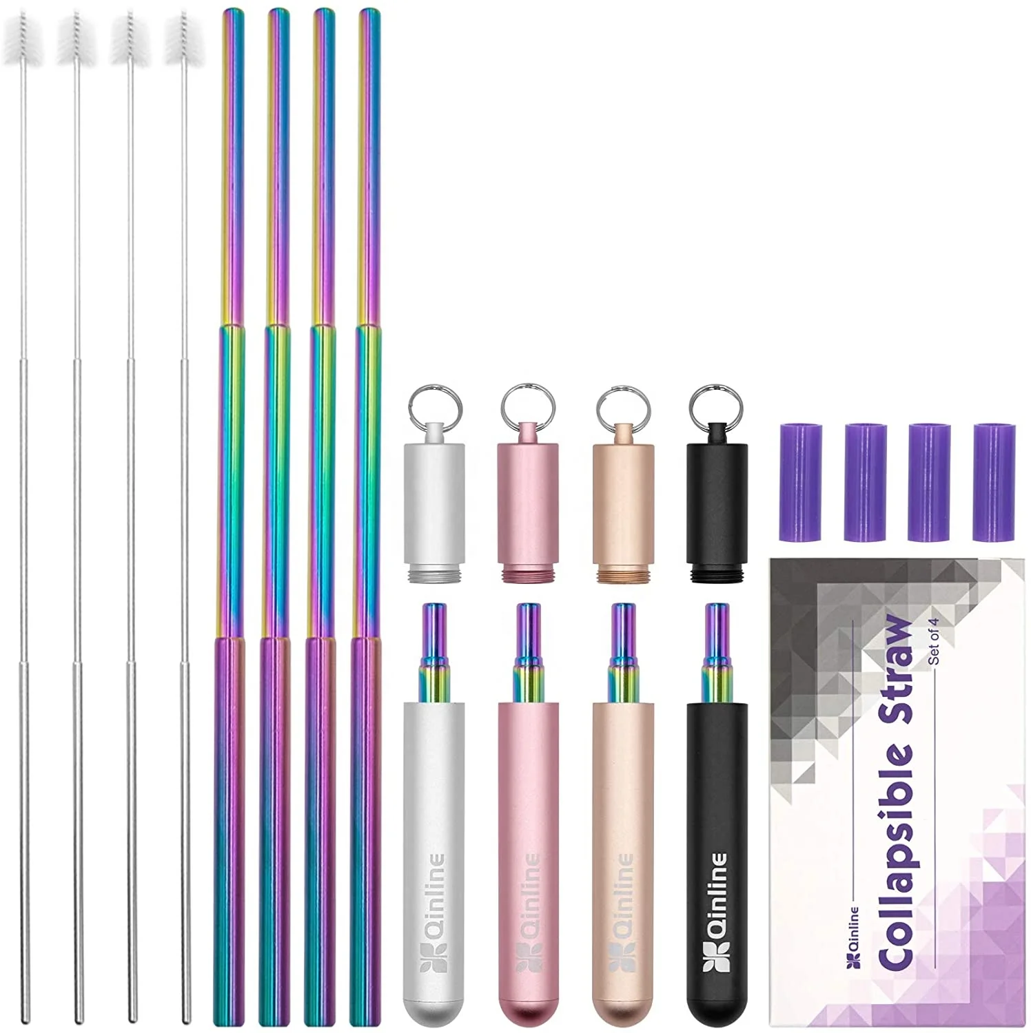 Retractable bubble tea metal straw Collapsible Stainless Steel Drinking ...