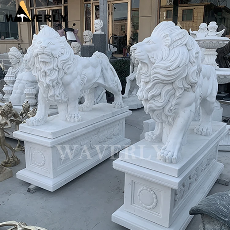 Life Size Gate Garden Standing Stone Lions Statues Large Outdoor ...