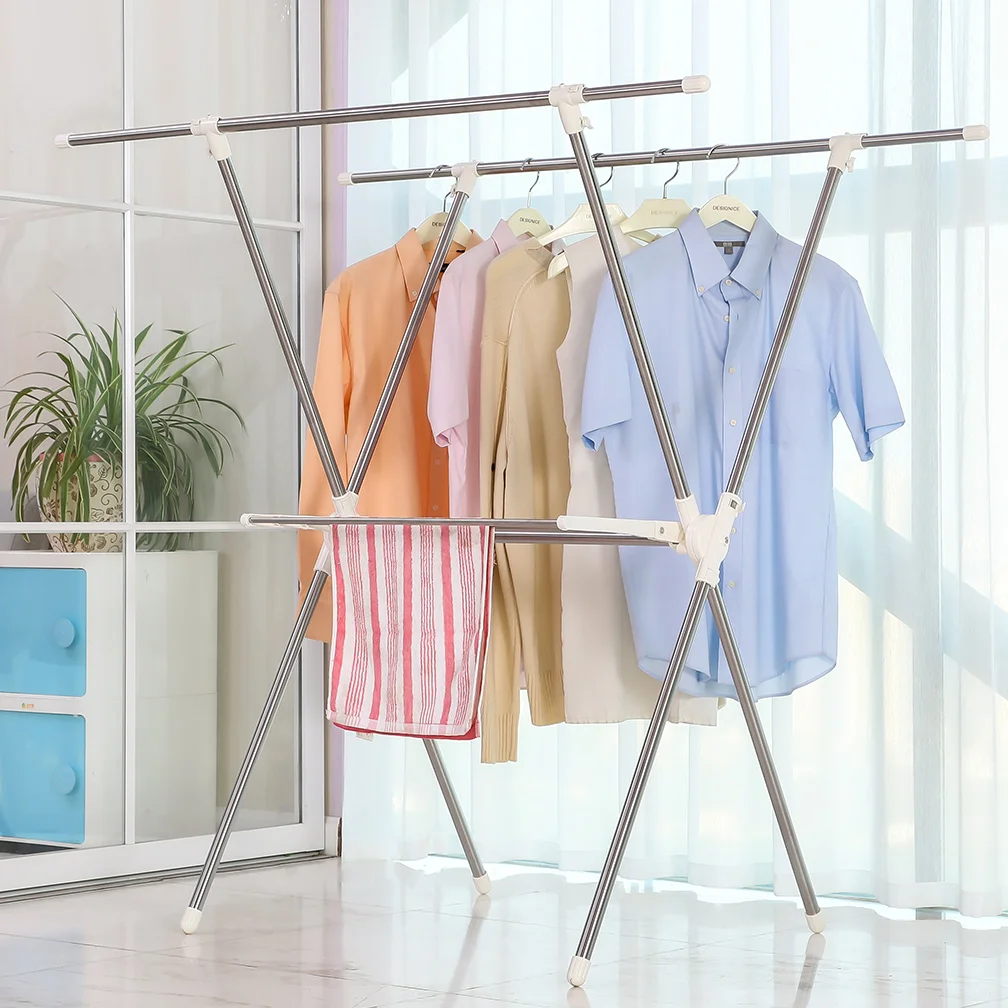 Baoyouni Double Pole Foldable Clothes Rack X-shaped Adjustable Laundry ...