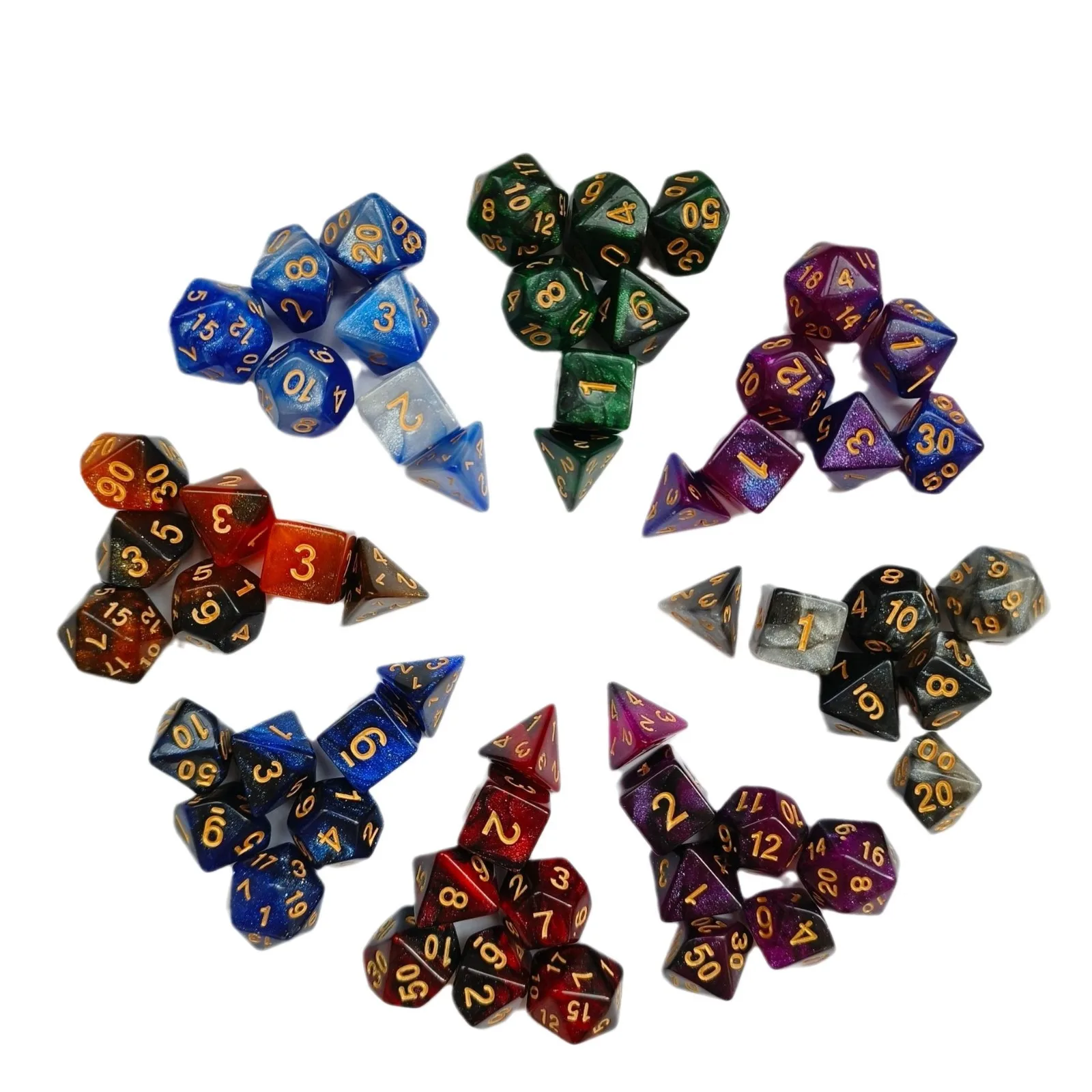 DND TRPG Dice Mixed Color Polyhedral Dice D4 D6 D8 D10 D12 D20 Gamer ...