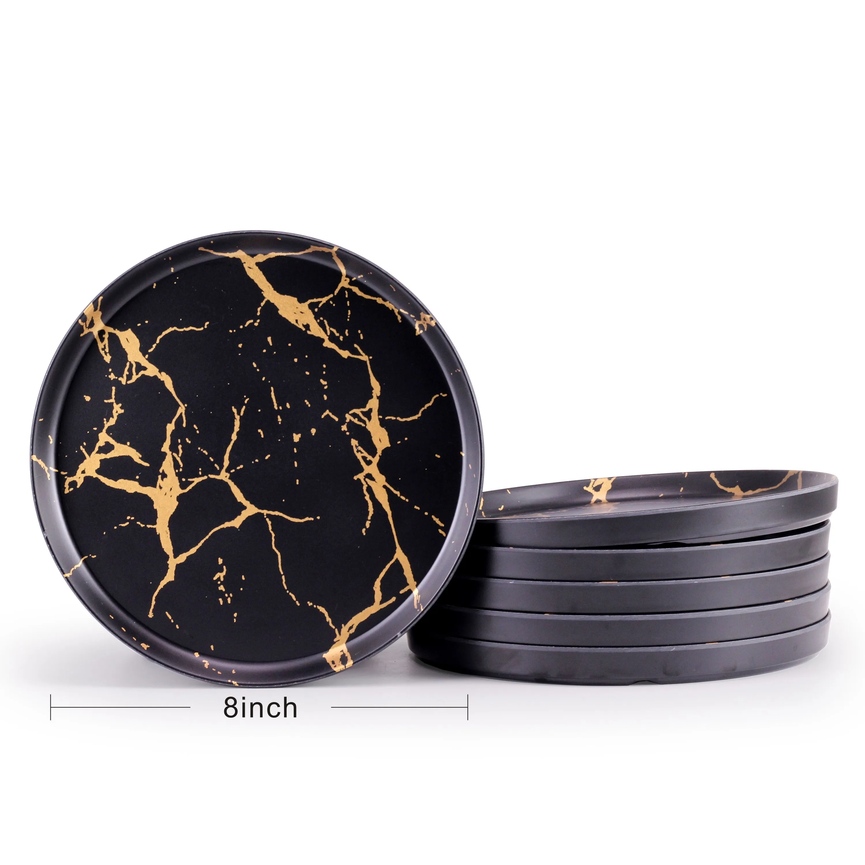 8 Inch Black Golden Marble Design Side Plates - Melamine