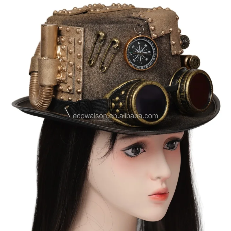 Medieval Gothic Fedoras Goggles Top Jazz Hat Gothic Steampunk Top Non ...