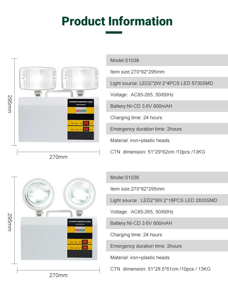 Emergency Exit Sign Lights Rechargeable Double Head Lighting Emergency ...