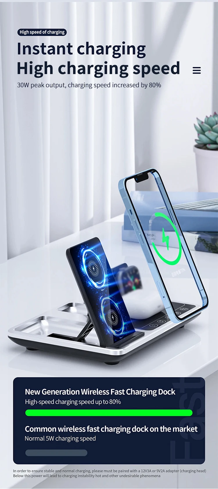 Portable Foldable Touch Control With Led Light Clock Fast Charging ...