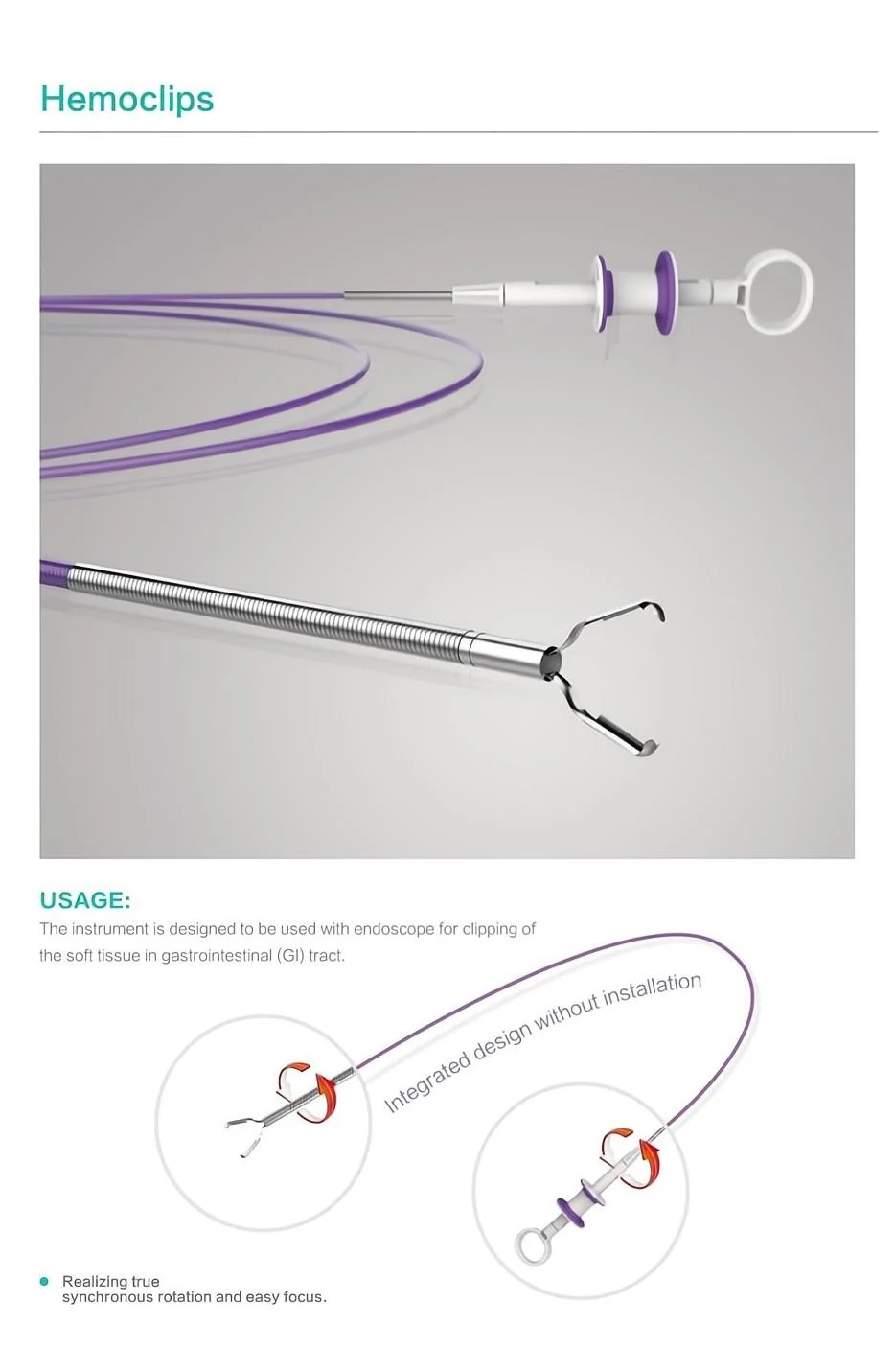 Disposable Endoscopic Hemoclip - Rotatable Hemoclipe for Colonoscopia