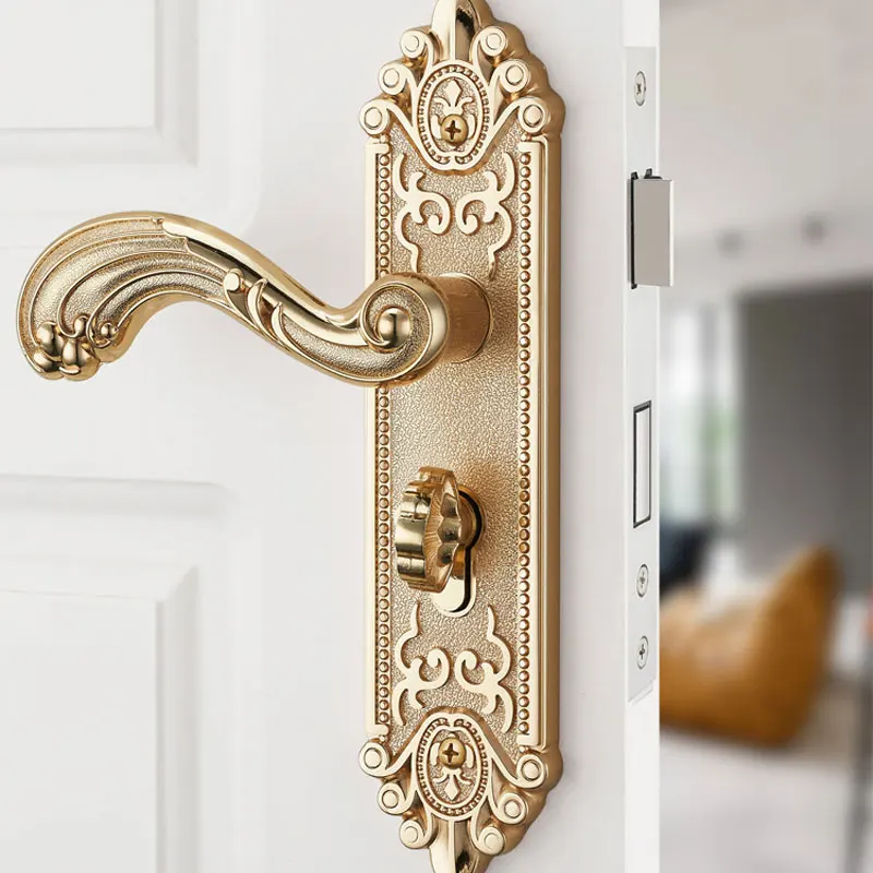 European Luxury Carved Interior Door Lock Set Bedroom Study Quiet Zinc ...