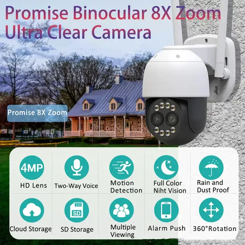 4mp Binocular Camera 8x Zoom Ball Machine Outdoor Waterproof Hd Dual ...