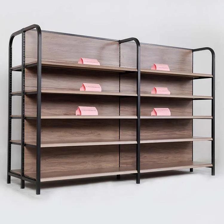 4 Column Vintage Brown Wood Pattern Printed Steel Grocery Shelves Metal ...