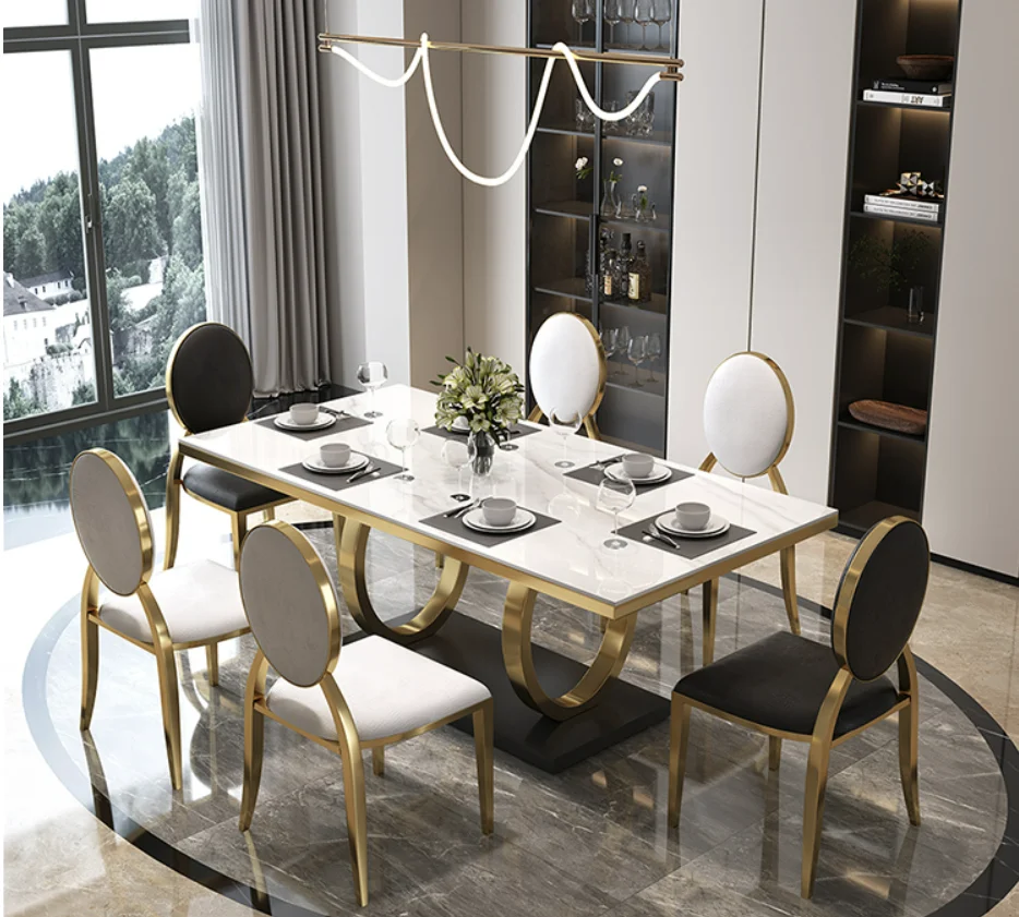 Luxury Marble Top Dining Table With Golden/sliver Stainless Steel Leg ...