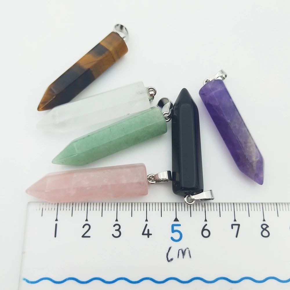 Hexagonal Bullet Shape Natural Stone Pendant Necklace Amulet Amethyst ...